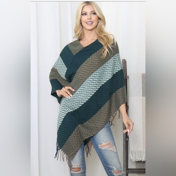 Sweaters | Faded Stripe Poncho Green | Poshmark